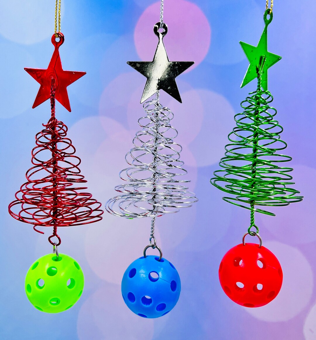 Set of 3 Micro Pickleball CHRISTMAS Tree ORNAMENTS Pickleball Ornament ...