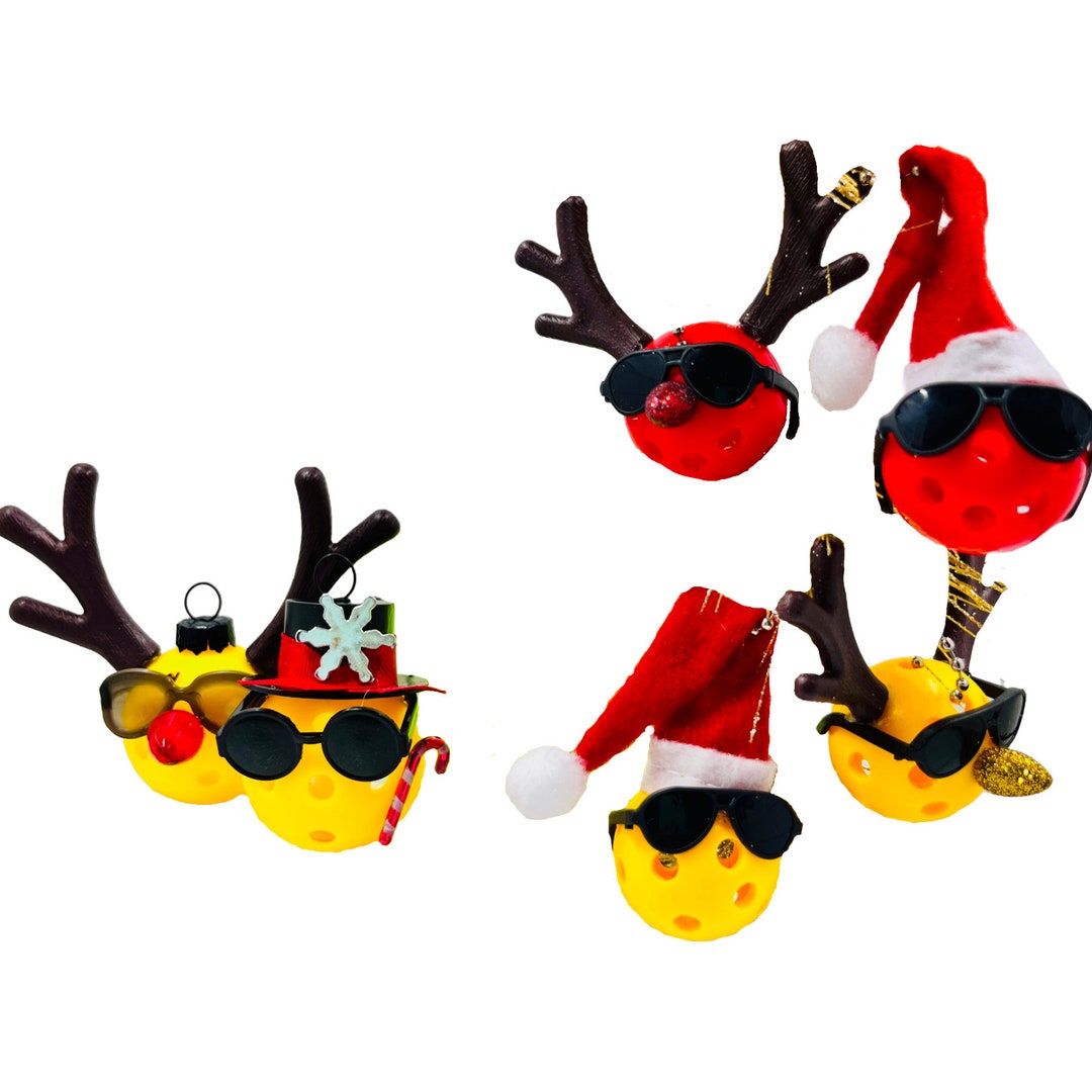 Set of Santa & Reindeer Pickleball Ornaments... Christmas Pickleball ...