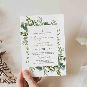 Greenery Confirmation Invitation, Eucalyptus Confirmation Invitation ...