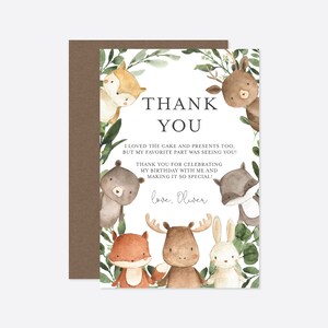 Woodland Birthday Thank You Note, Woodland Animals Thank You Note ...