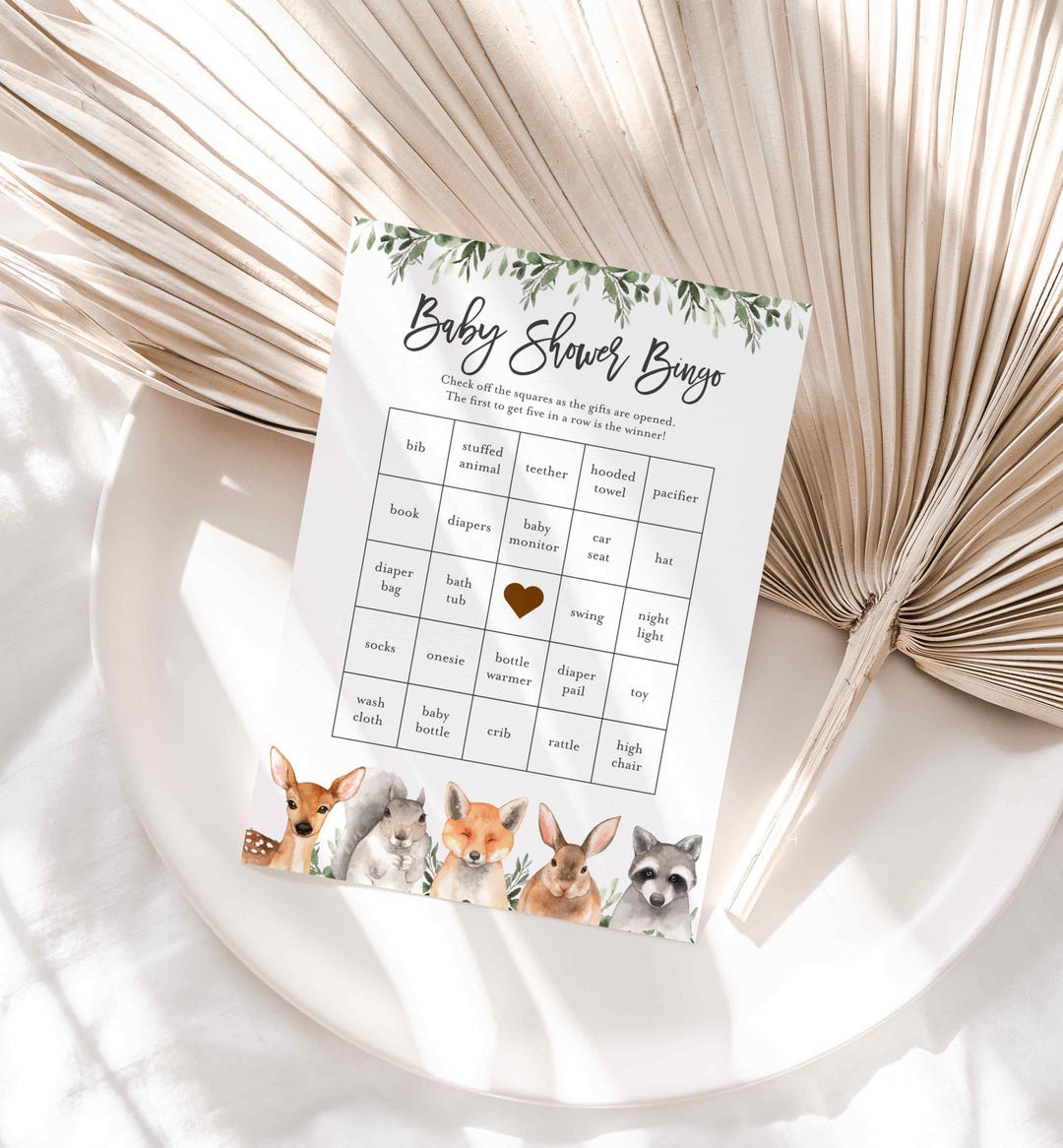 Woodland Baby Shower Bingo Game, Woodland Bingo Game, Woodland Animal ...