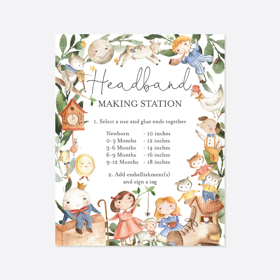 Nursery Rhyme Baby Shower Headband Station Sign Nursery Rhyme - Etsy