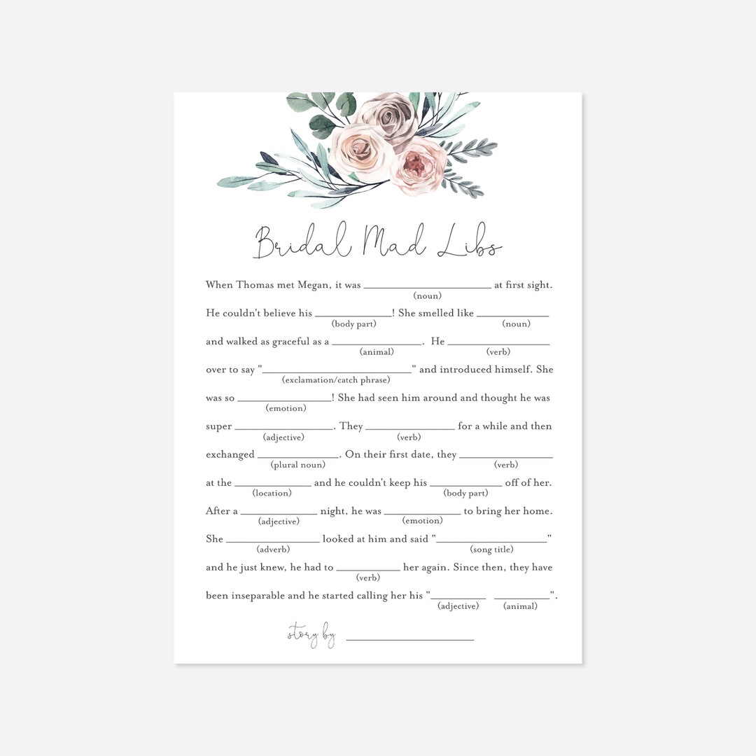 Boho Rose Mad Libs Bridal Shower Game, Dusty Rose Mad Libs Game, Advice ...
