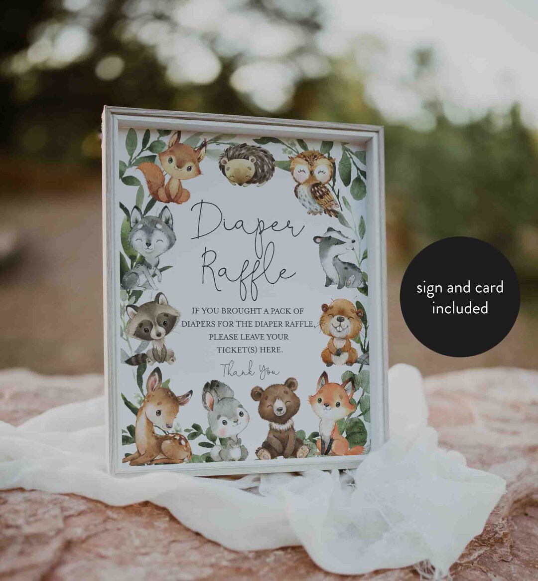 Woodland Baby Shower Diaper Raffle, Woodland Animals Diaper Raffle ...