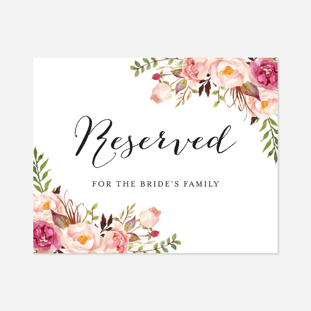 Pink Floral Wedding Reserved Sign, Reception Sign, Reserved Seat Sign ...