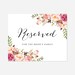 Pink Floral Wedding Reserved Sign, Reception Sign, Reserved Seat Sign ...