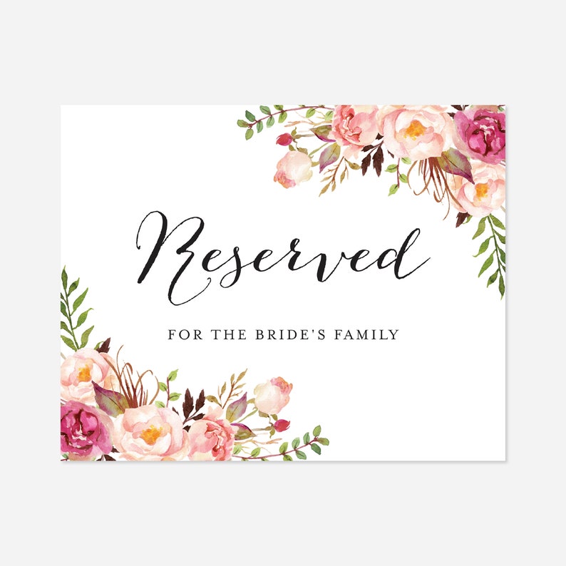 Pink Floral Wedding Reserved Sign Reception Sign Reserved - Etsy
