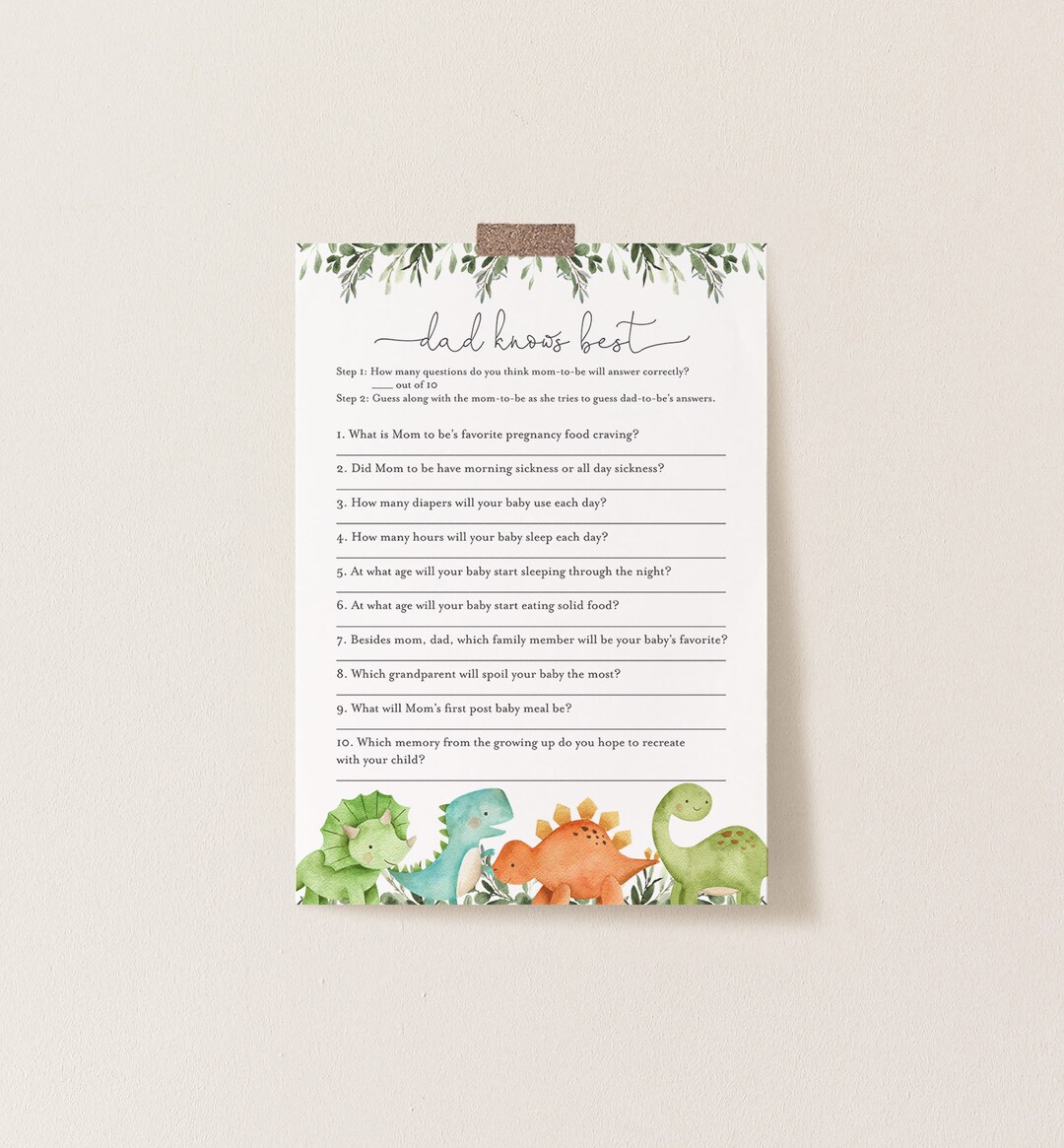 Dinosaur Baby Shower Dad Knows Best Game, Dinosaur Dad Knows Best Game ...