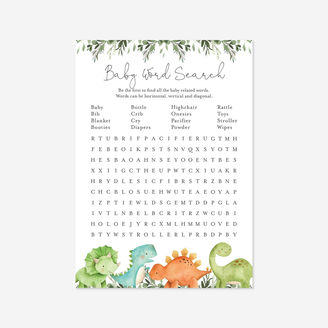 Dinosaur Baby Shower Word Search Game Dinosaur Word Search - Etsy