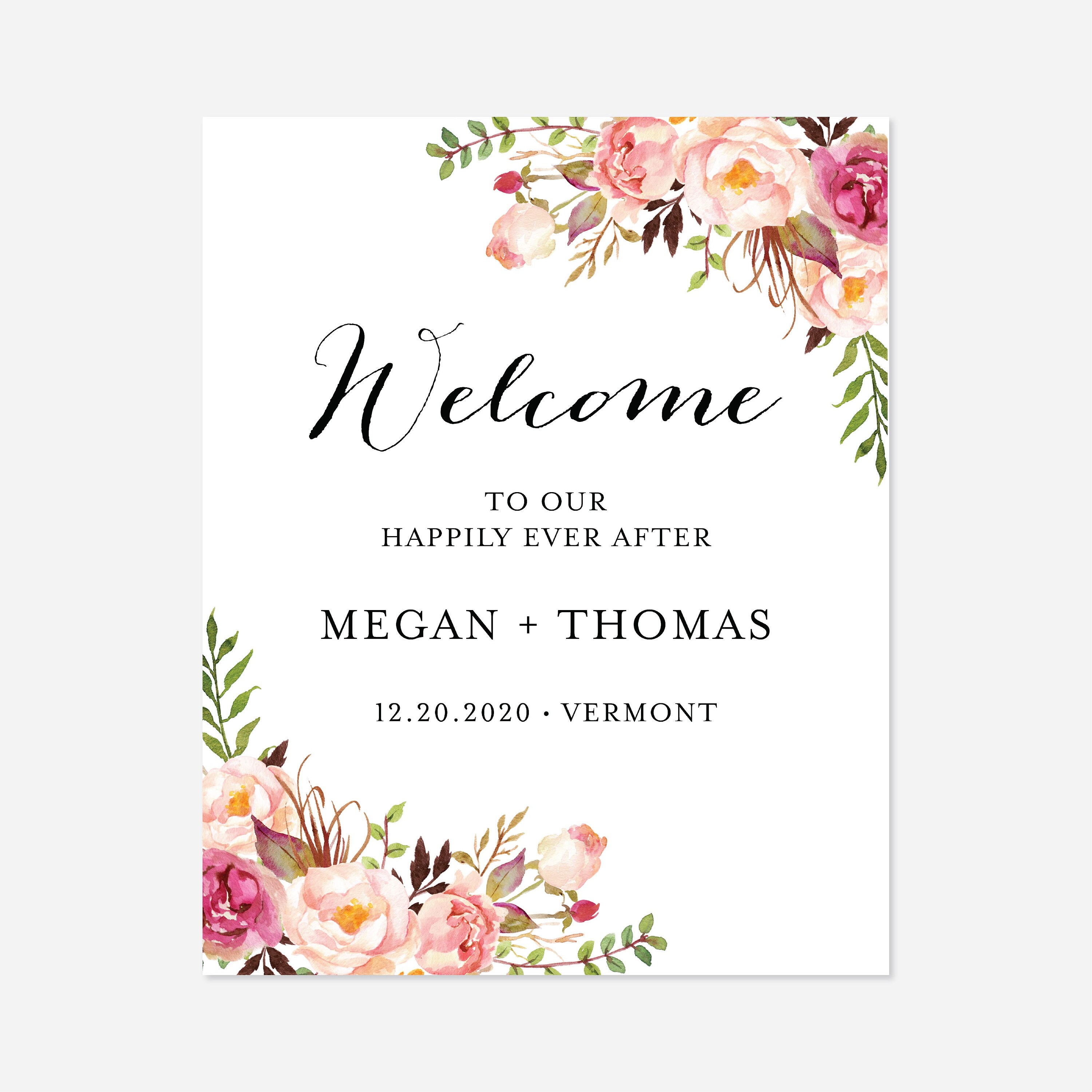 Pink Floral Wedding Welcome Sign Wedding Poster Floral | Etsy