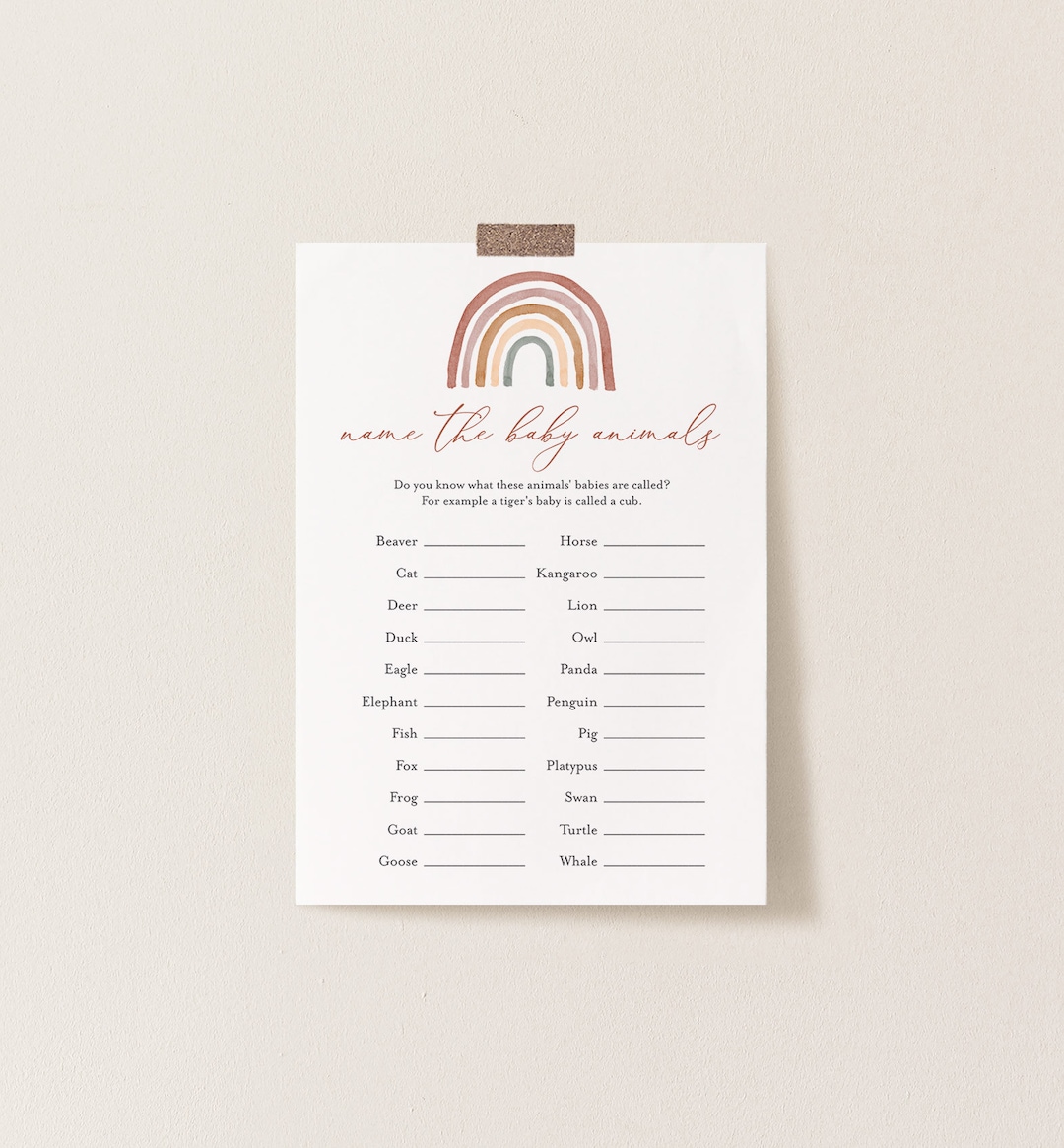 Rainbow Baby Shower Name the Baby Animals Game, Rainbow Name the Baby ...