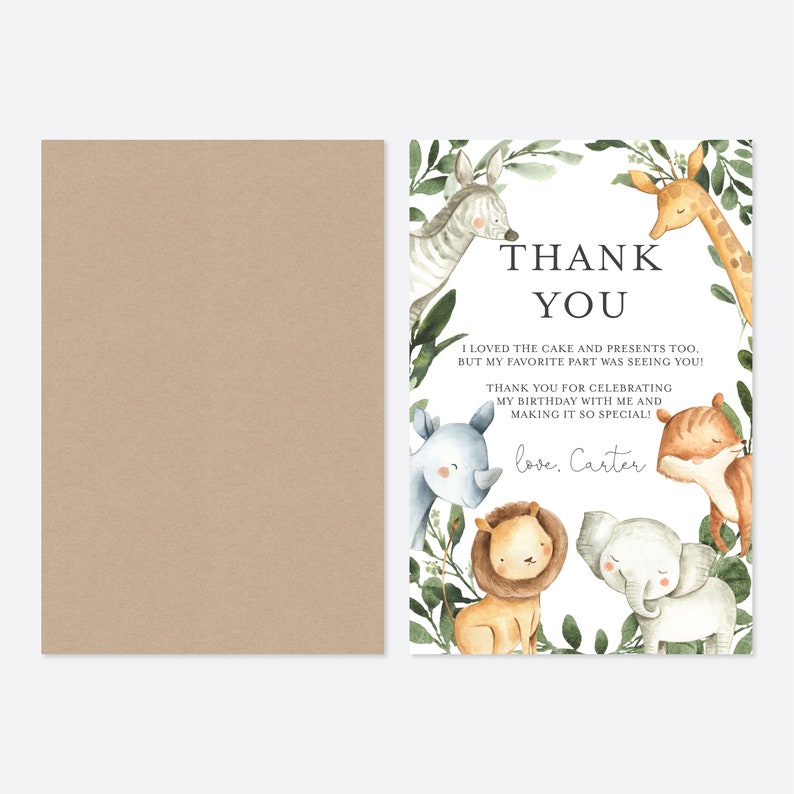 Safari Birthday Thank You Note Safari Thank You Note Jungle - Etsy