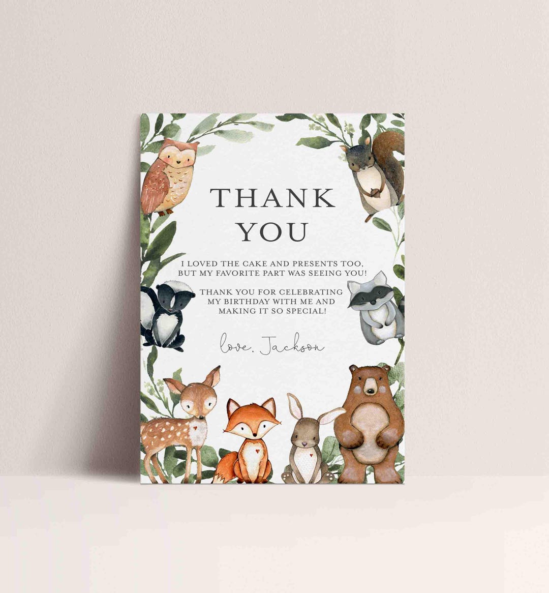 Woodland Birthday Thank You Note, Woodland Animals Thank You Note ...