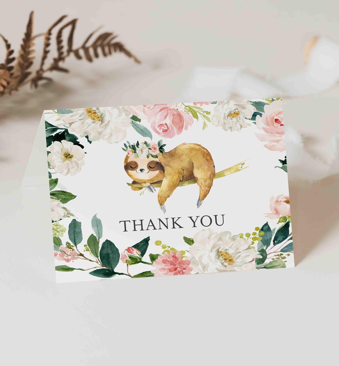 Sloth Baby Shower Thank You Card, Sloth Thank You Card, Sloth Baby ...