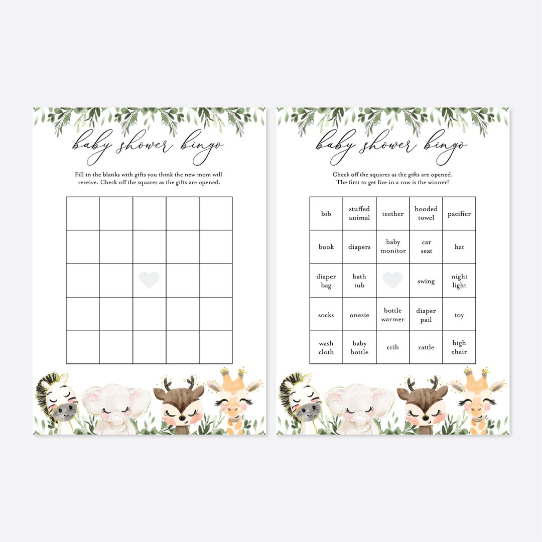 Safari Baby Shower Bingo Game Safari Bingo Game Jungle Bingo - Etsy