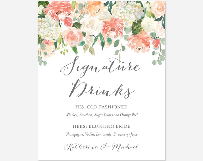 Printable Beach Signature Drinks Sign Watercolor Beach Themed Wedding ...