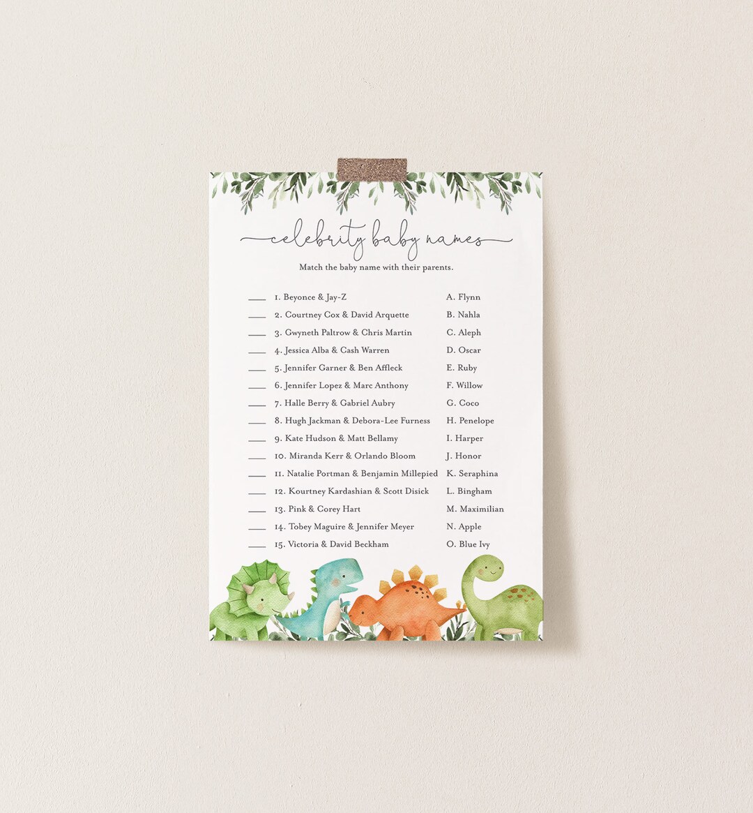 Dinosaur Baby Shower Celebrity Baby Names Game, Dinosaur Celebrity Baby ...