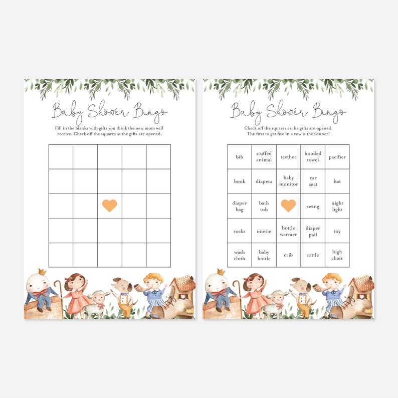 Nursery Rhyme Baby Shower Bingo Game Nursery Rhyme Bingo - Etsy