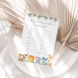 Jungle Baby Shower Word Scramble Game, Jungle Word Scramble Game ...