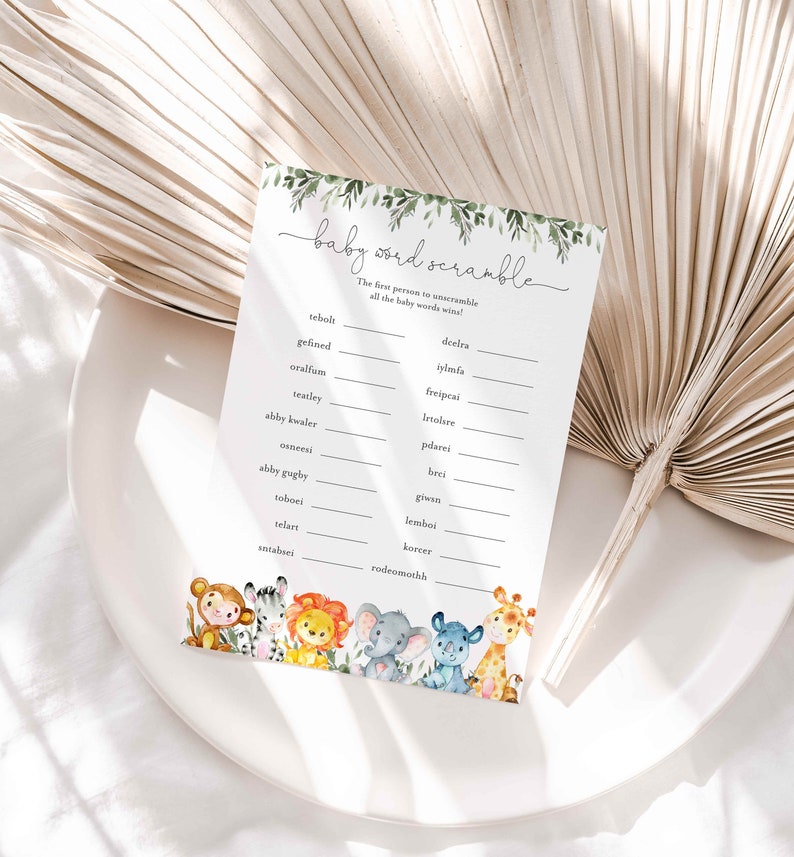 Jungle Baby Shower Word Scramble Game, Jungle Word Scramble Game ...