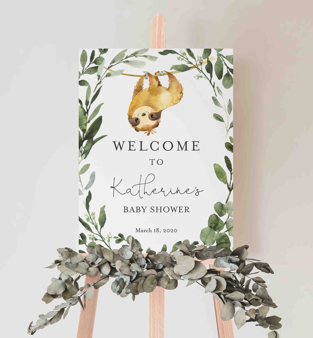 Sloth Baby Shower Welcome Sign, Sloth Welcome Sign, Sloth Baby Shower ...