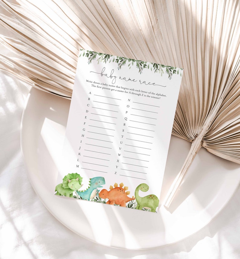 Dinosaur Baby Shower Name Race Game, Dinosaur Name Race Game, Dinosaur ...