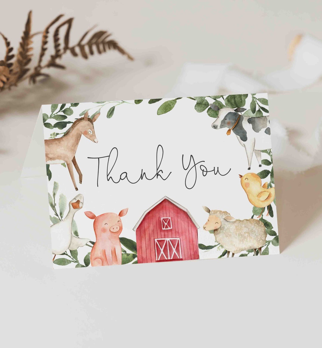 Farm Baby Shower Thank You Card, Farm Thank You Card, Farm Animal Thank ...