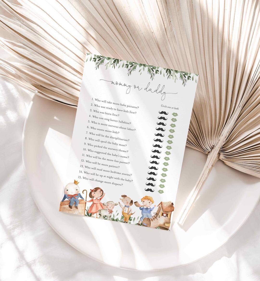 Nursery Rhyme Baby Shower Mommy or Daddy Game, Nursery Rhyme Mommy or ...
