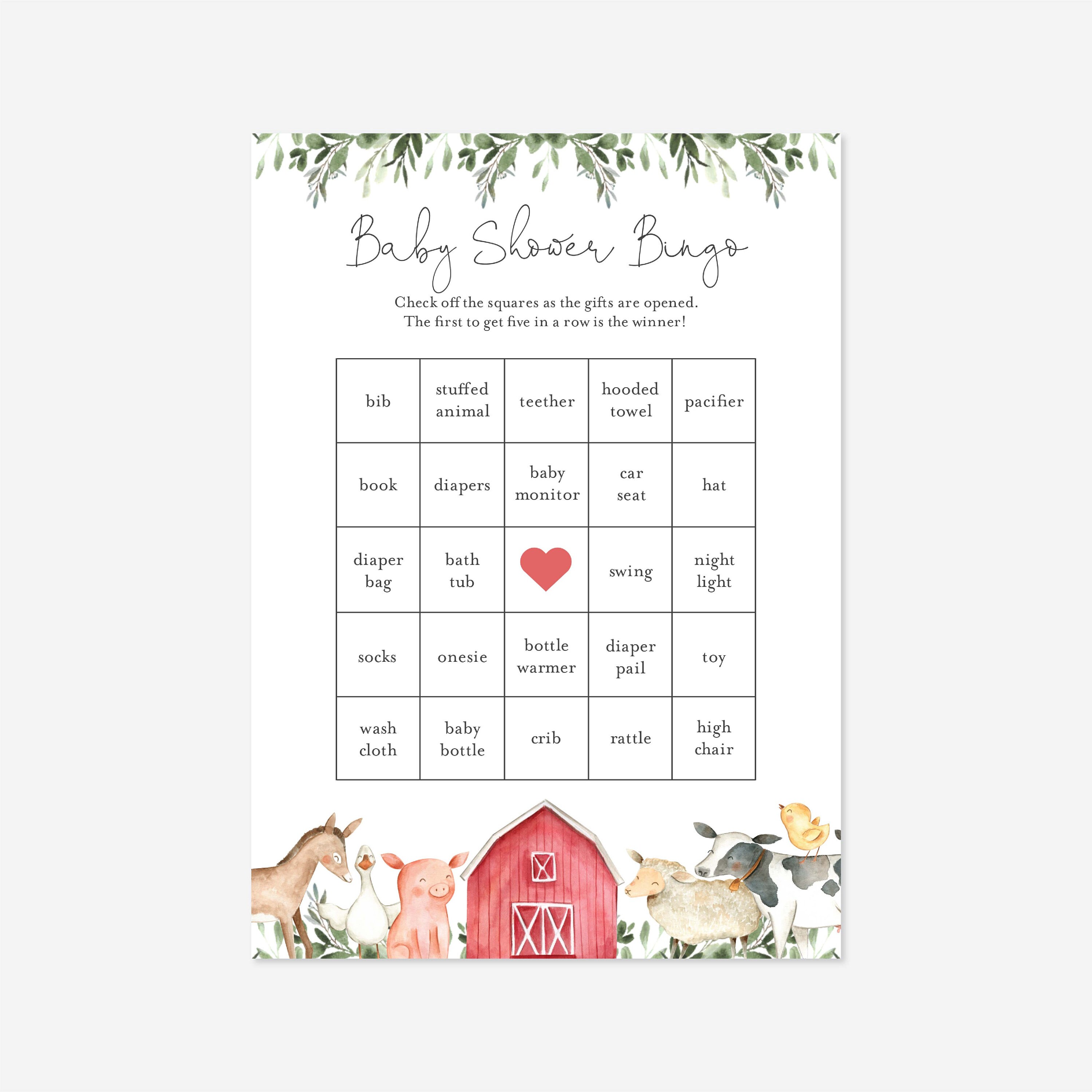 Farm Baby Shower Bingo Game Farm Bingo Game Farm Animal | Etsy