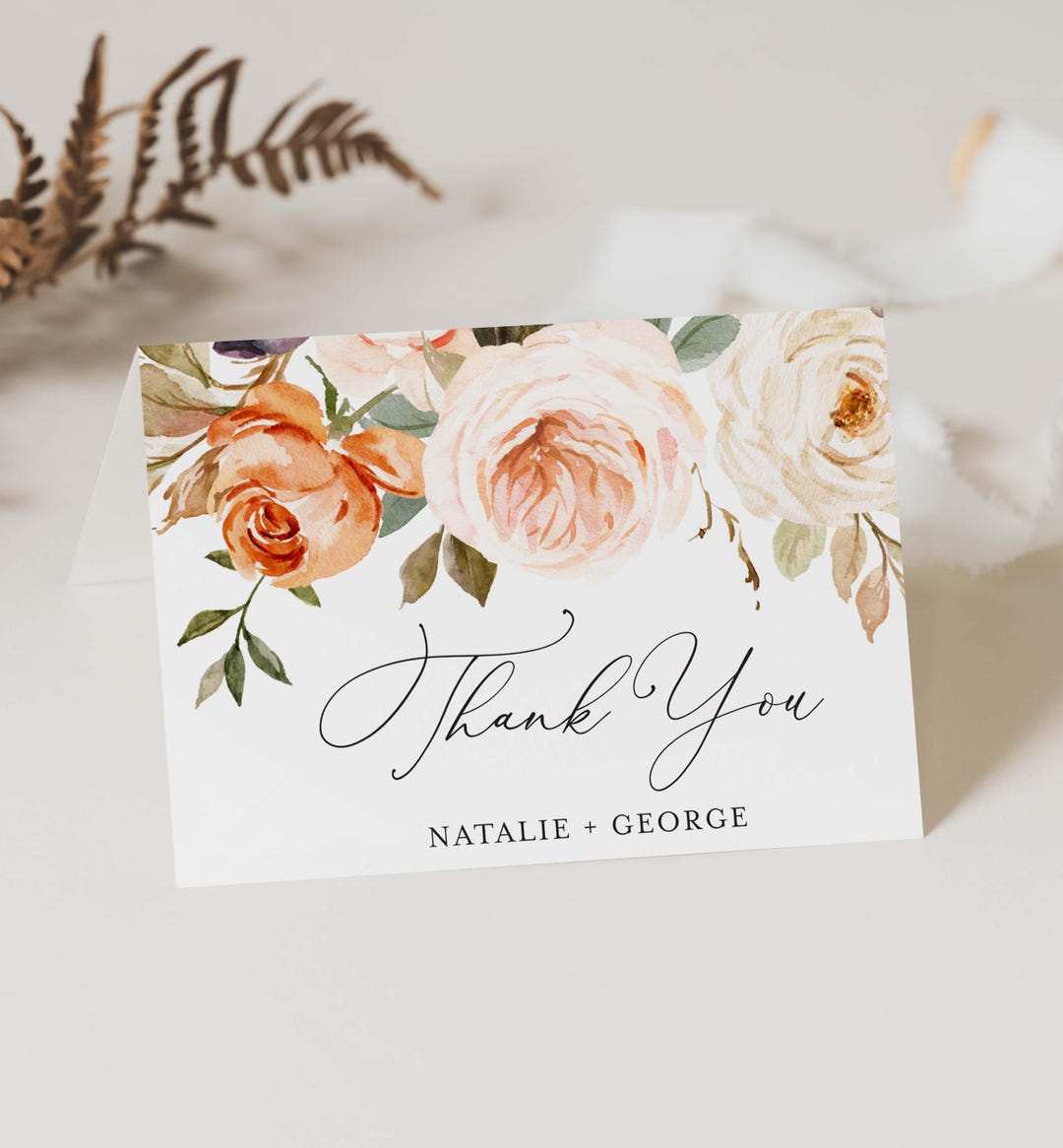 Autumn Wedding Thank You Card, Fall Wedding Thank You Card, Folded ...