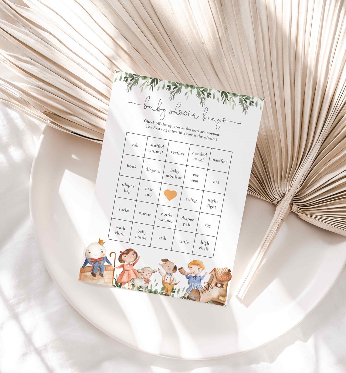 Nursery Rhyme Baby Shower Bingo Game, Nursery Rhyme Bingo Game, Nursery ...