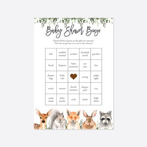 Woodland Baby Shower Bingo Game, Woodland Bingo Game, Woodland Animal ...