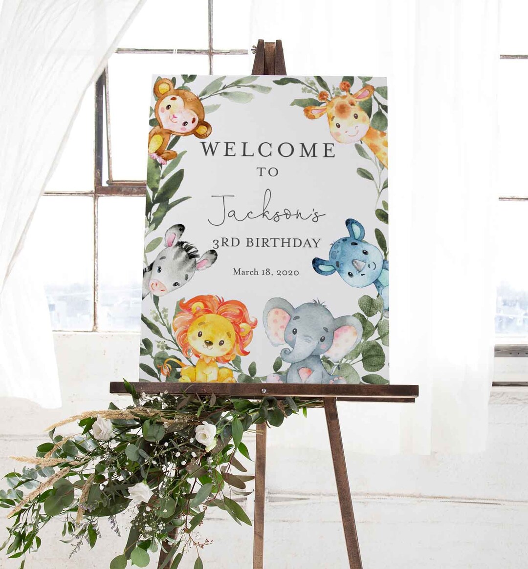 Jungle Birthday Welcome Sign, Jungle Welcome Sign, Jungle Animals ...