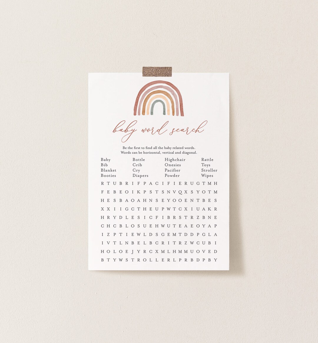 Rainbow Baby Shower Word Scramble Game, Boho Rainbow Word Scramble Game ...