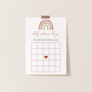 Rainbow Baby Shower Bingo Game, Boho Rainbow Bingo Game, Rainbow Bingo ...