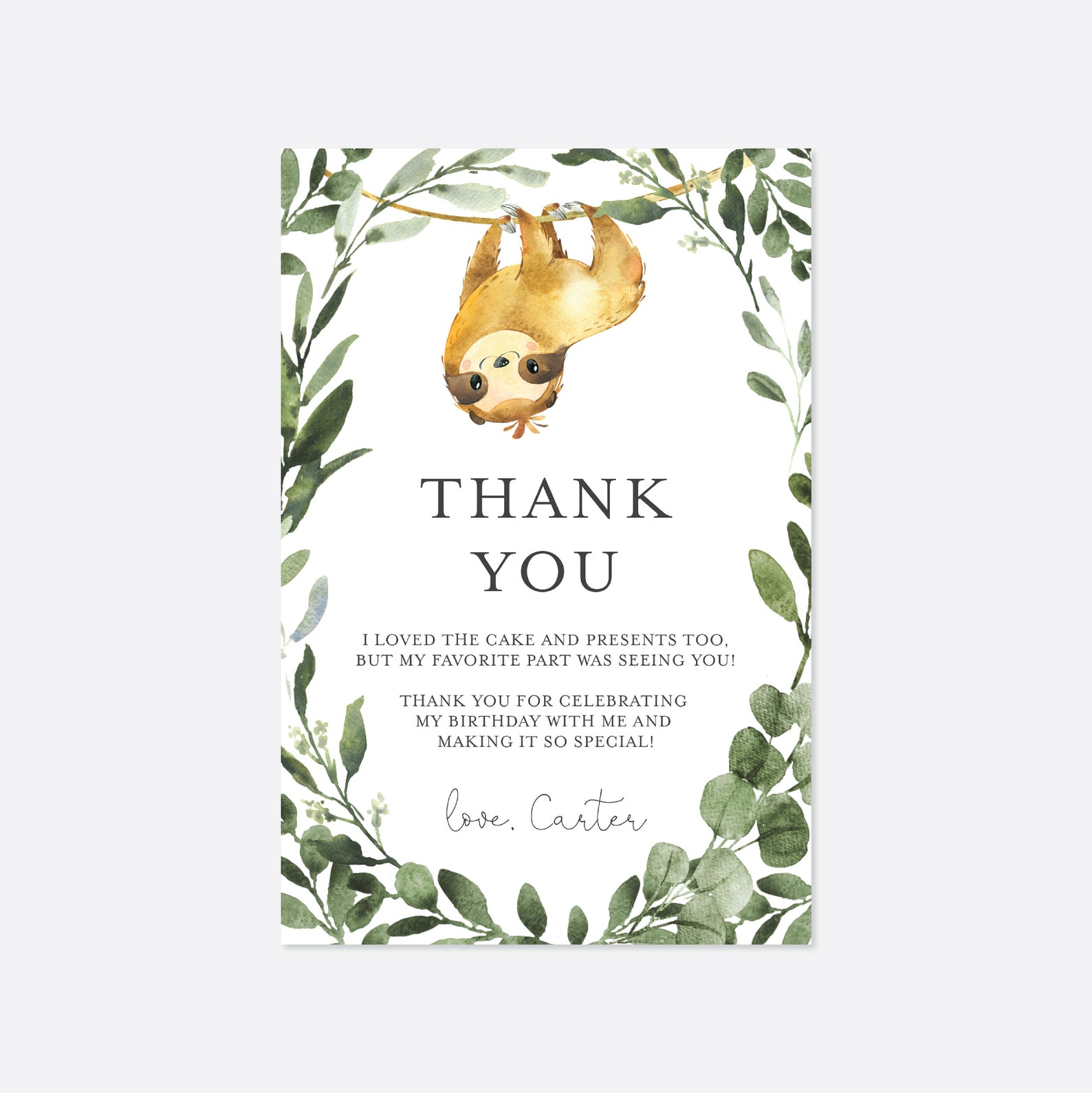 Sloth Birthday Thank You Note Sloth Thank You Note Sloth | Etsy