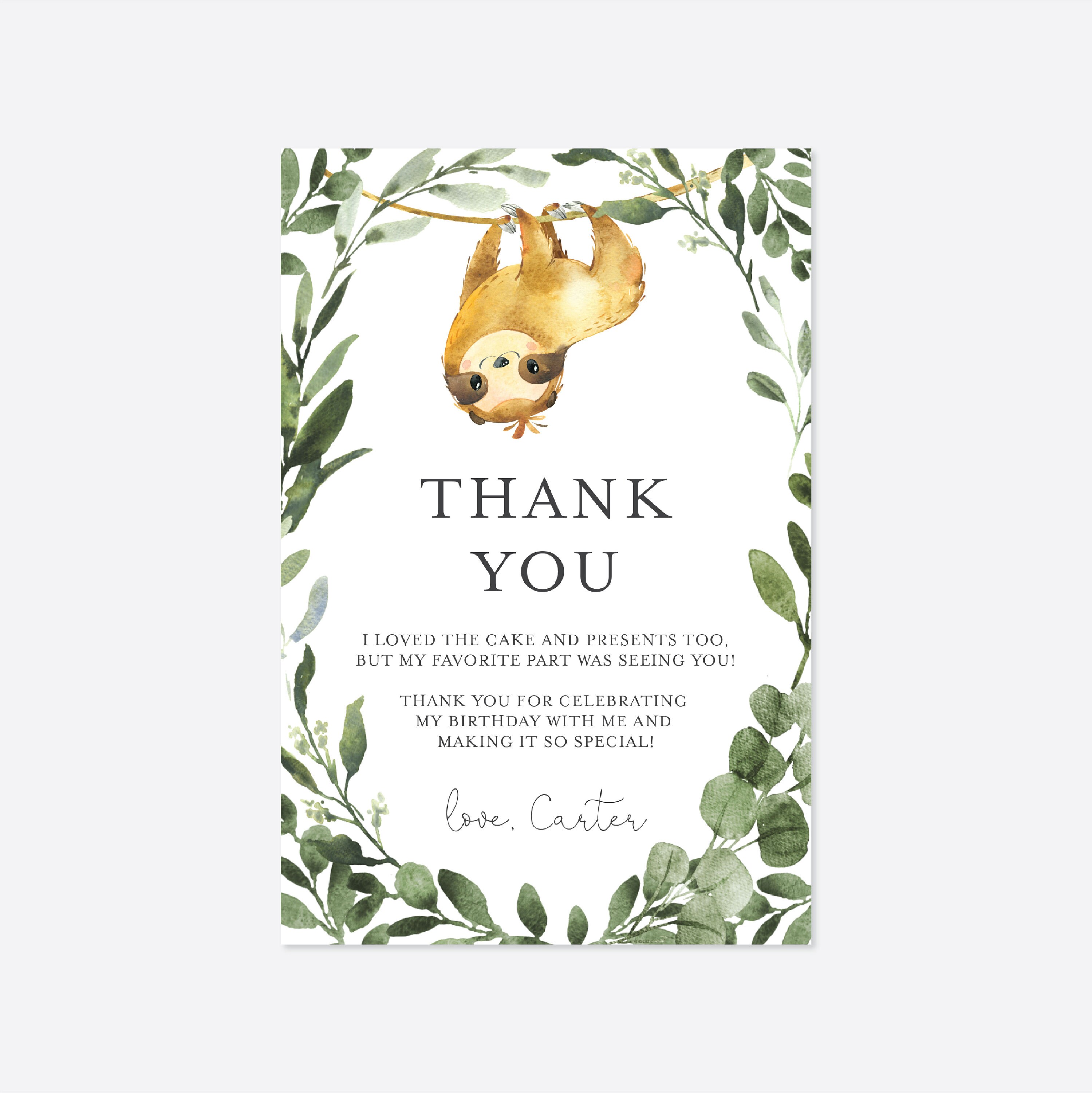 Sloth Birthday Thank You Note Sloth Thank You Note Sloth | Etsy