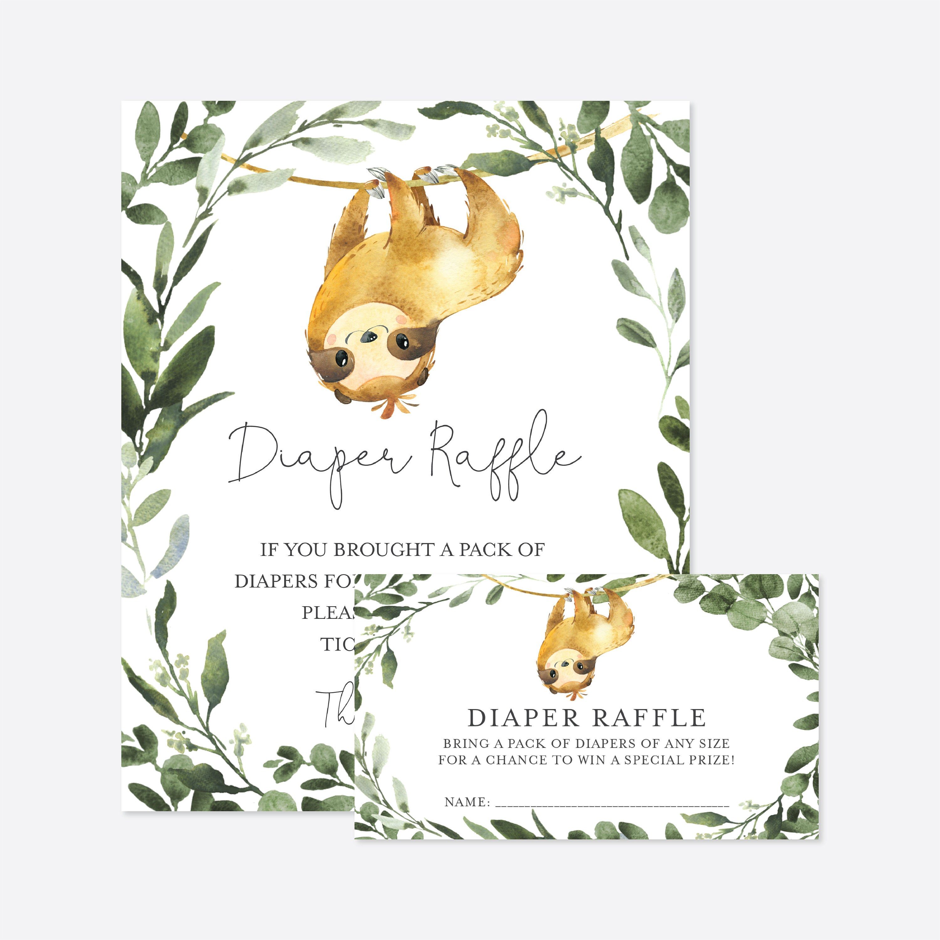 Sloth Baby Shower Diaper Raffle Sloth Baby Shower Insert | Etsy
