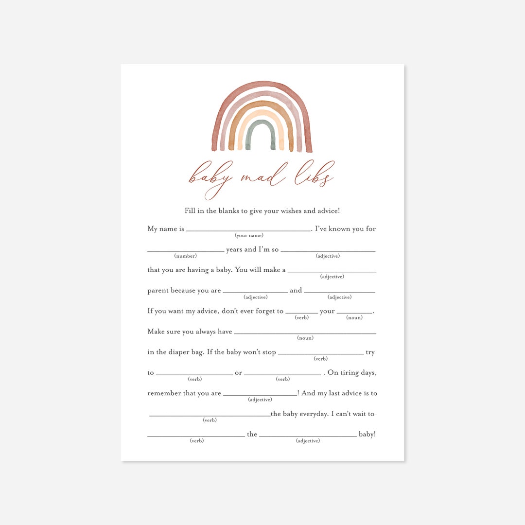 Rainbow Baby Shower Mad Libs Rainbow Mad Libs Boho Rainbow - Etsy