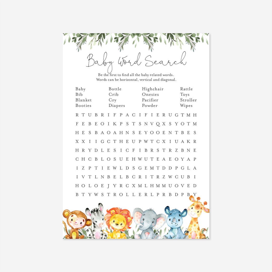 Jungle Baby Shower Word Search Game Safari Word Search Game - Etsy