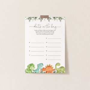 Dinosaur Baby Shower Guess What's in the Bag Game, Dinosaur What's in ...