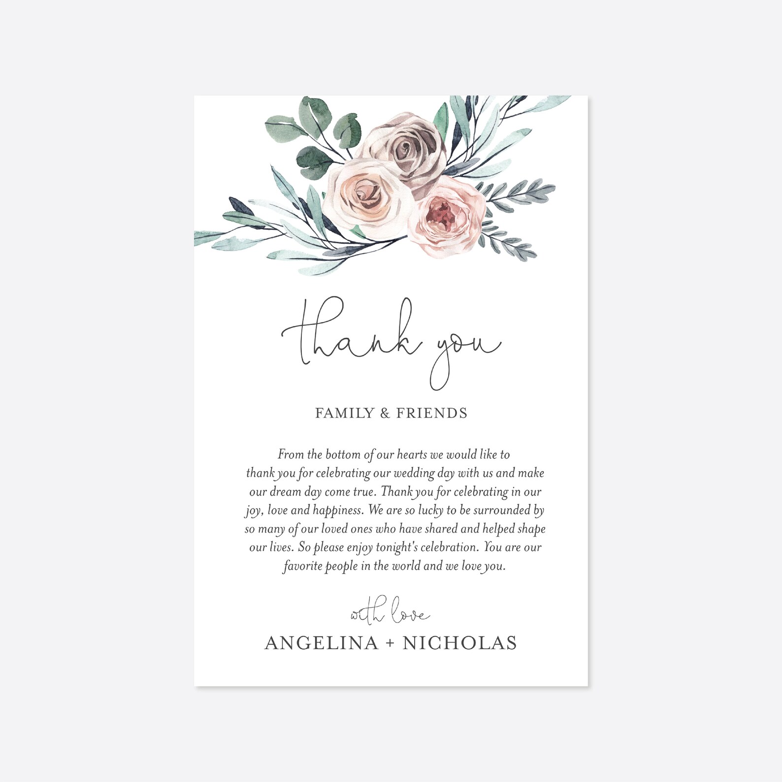 Boho Rose Wedding Thank You Note Dusty Rose Thank You Note - Etsy
