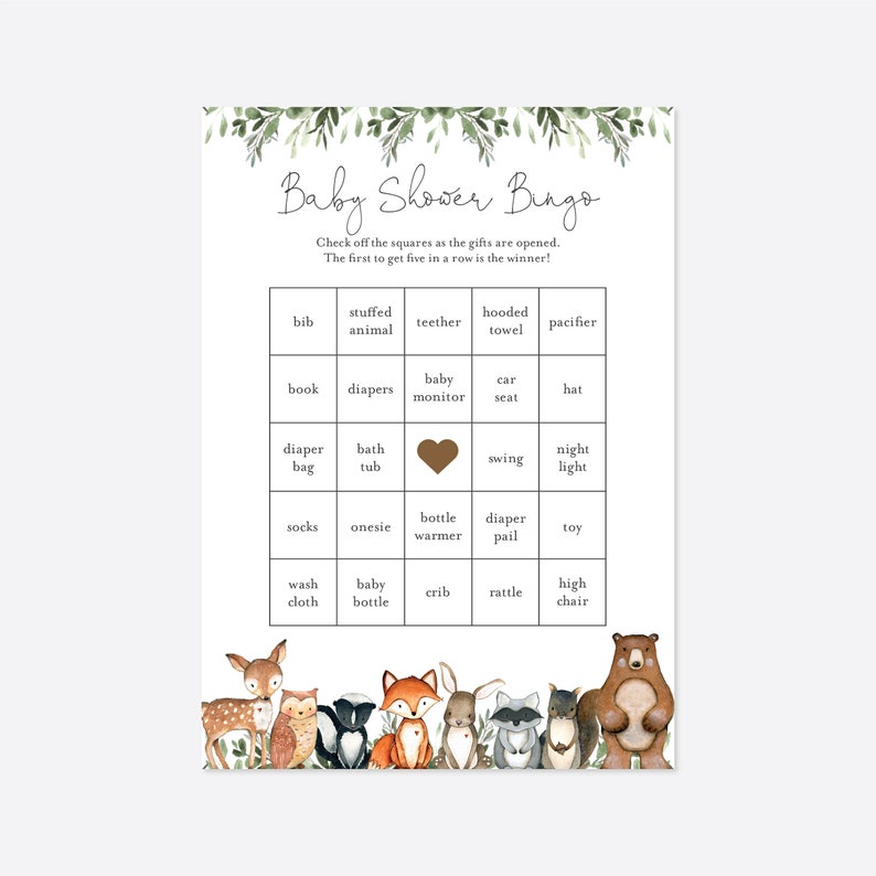 Woodland Baby Shower Bingo Game Woodland Bingo Game Woodland - Etsy