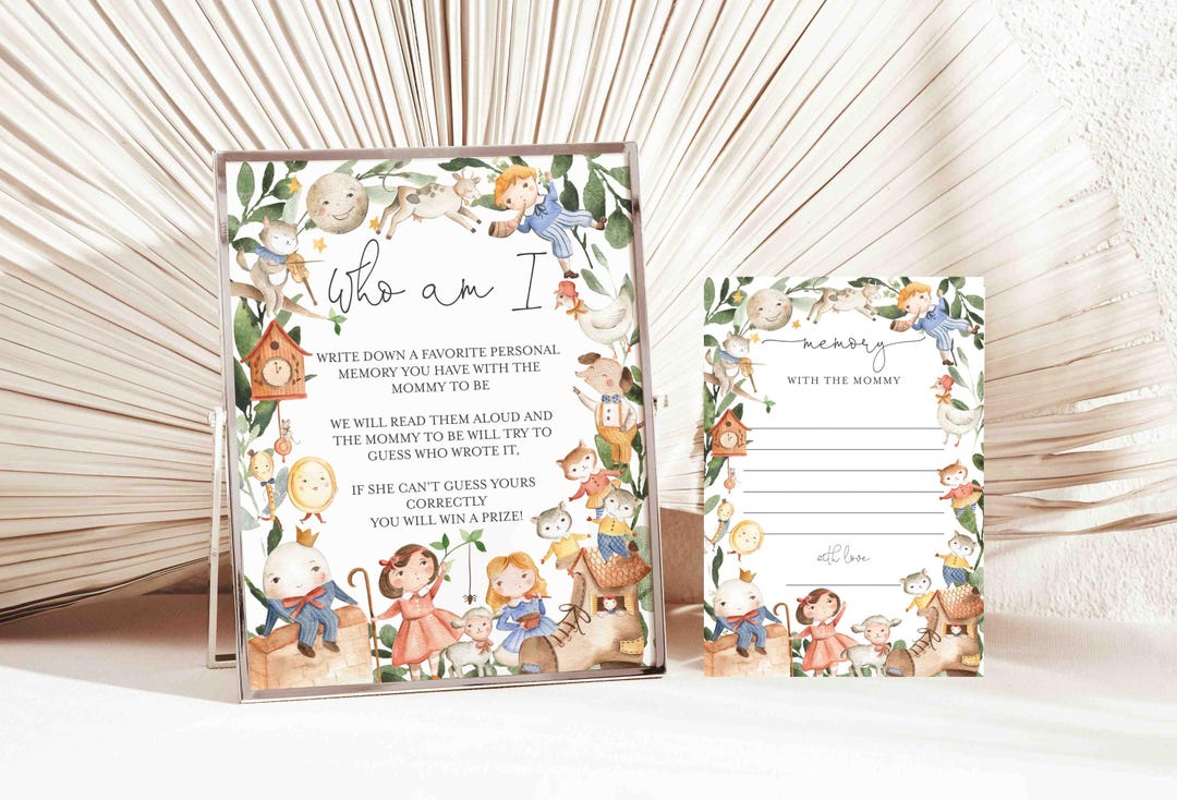 Nursery Rhyme Baby Shower Who Am I Game, Nursery Rhyme Who Am I Game ...