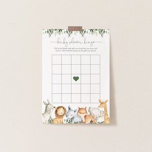 Safari Baby Shower Bingo Game, Safari Bingo Game, Jungle Bingo Game ...