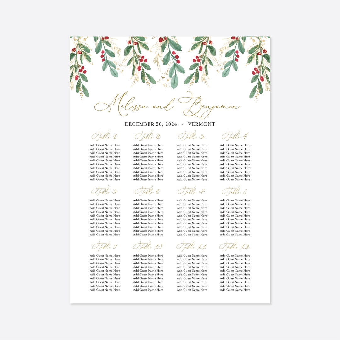 Christmas Wedding Seating Chart, Christmas Wedding Seating Sign, Winter ...