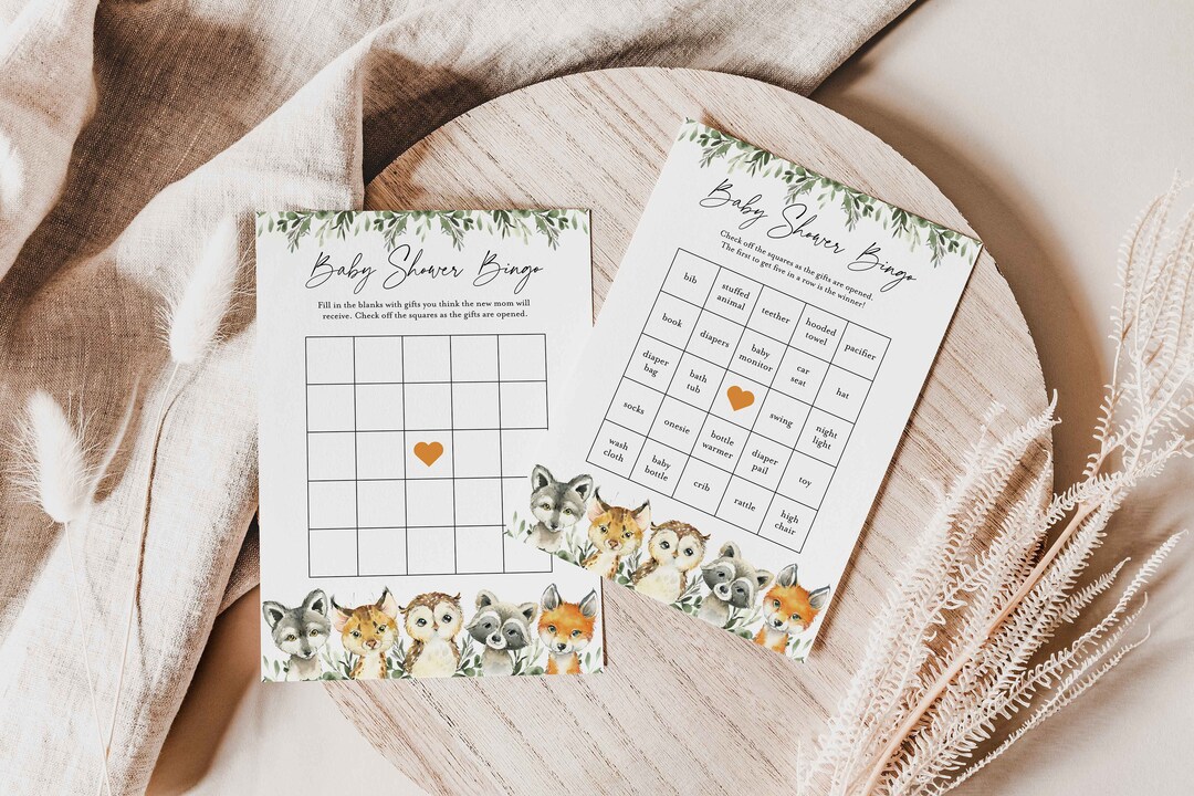 Woodland Baby Shower Bingo Game, Woodland Bingo Game, Woodland Animal ...