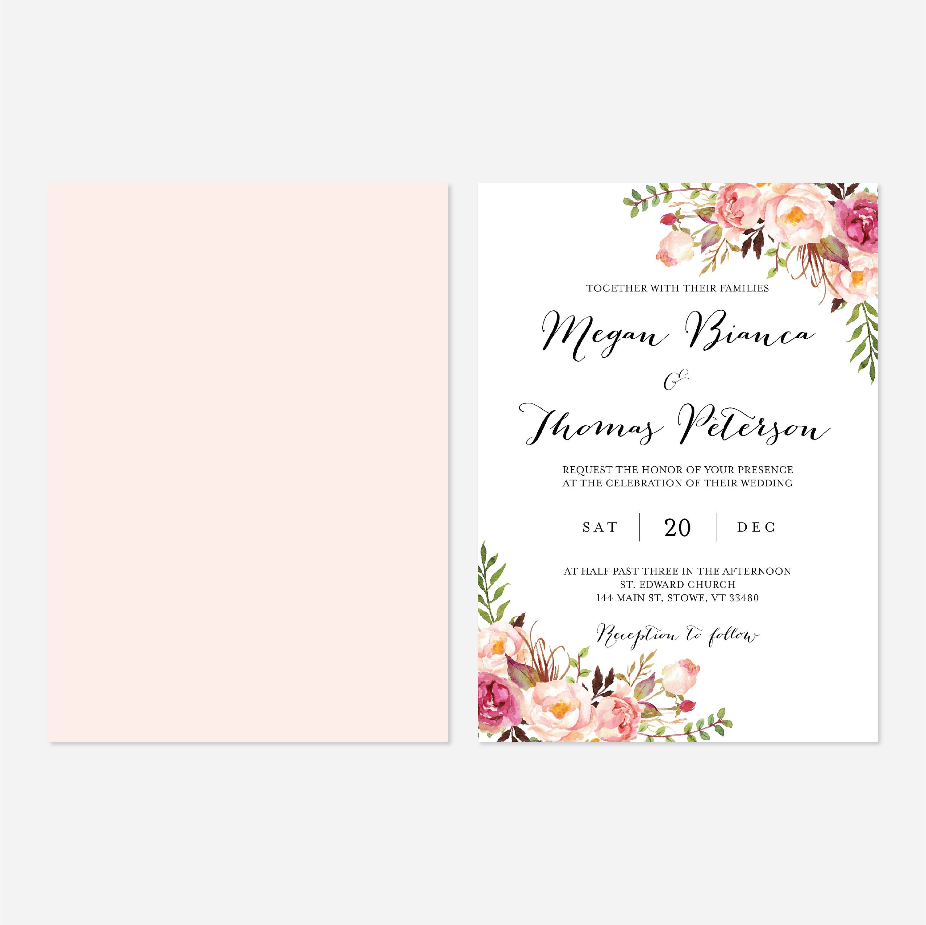 Pink Floral Wedding Invitation Wedding Party Invitation | Etsy