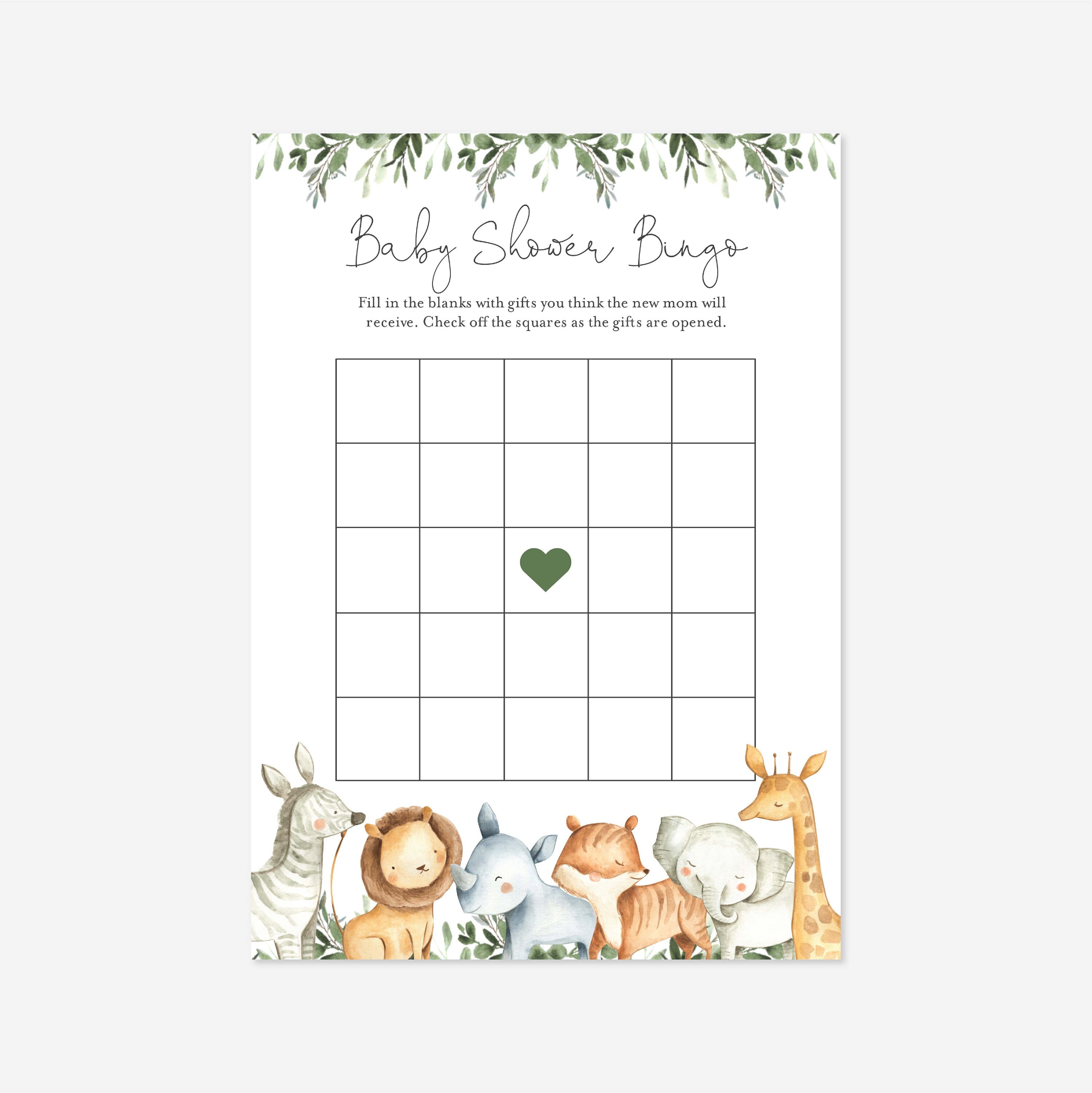 Safari Baby Shower Bingo Game Safari Bingo Game Jungle Bingo | Etsy