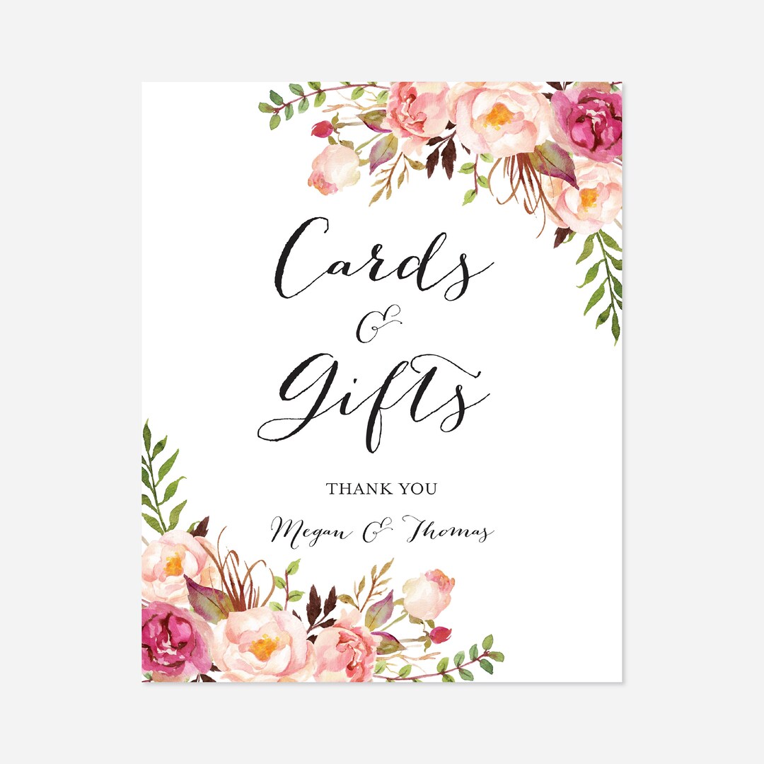 Pink Floral Wedding Cards and Gifts Sign, Wedding Tabletop Sign, Floral ...